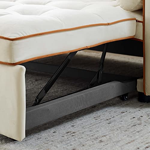 JEEOHEY Sleeper Sofa Couch w/Pull Out Bed, 55.5" New Upgraded Tufted Velvet Convertible Sleeper Sofa Bed, Small Love seat Sofa Bed w/ 2 Pillows for Small Space, Living Room, Apartment, Beige