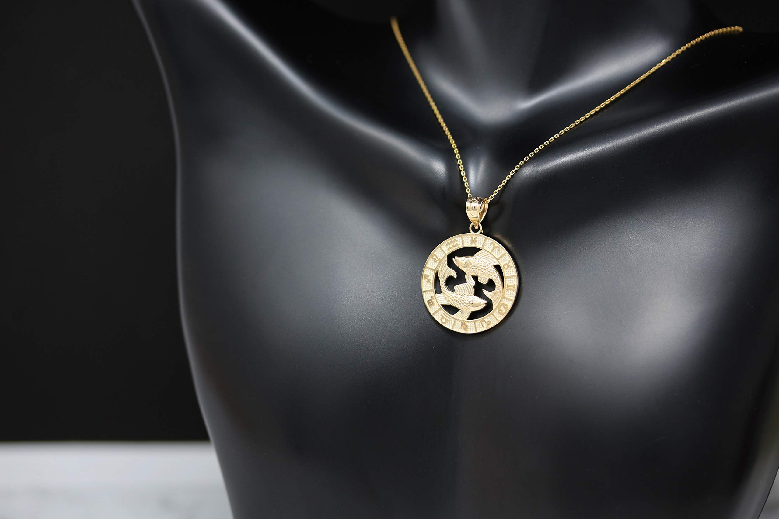 CaliRoseJewelry 14k Yellow Gold Pisces Zodiac Pendant Necklace, 22"