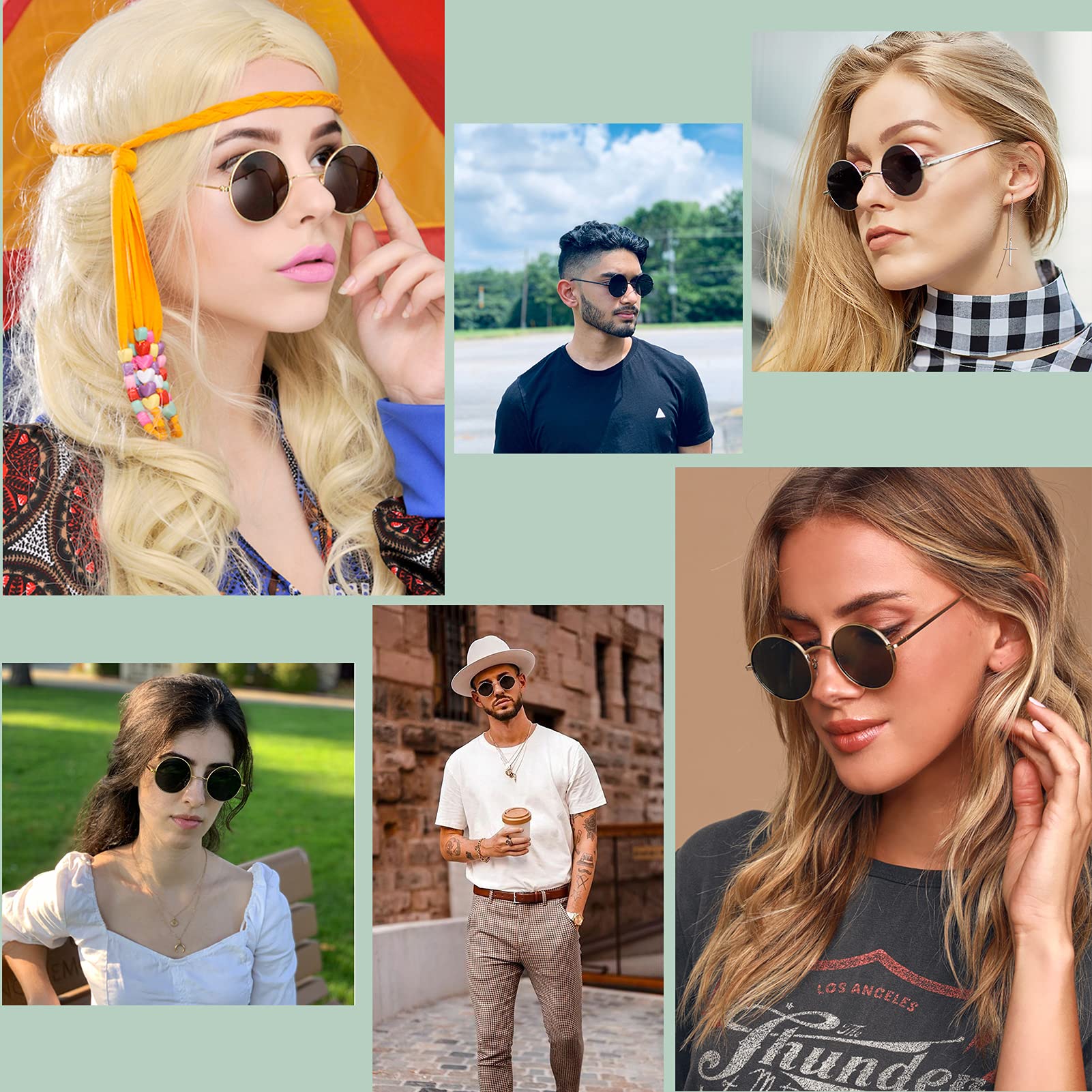 Braylenz 3 Pack Trendy Small Round Polarized Sunglasses for Women Men, Retro Hippie Style Shades Glasses (Pink Mirrored + Blue Mirrored + Black)