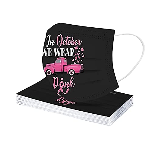 Breast Cancer Awareness Disposable Face_Masks for Adults,with Printed Pattern Designs,3 Ply Procetive with Nose Wire,50Pcs (#Breast Cancer Awareness 1)