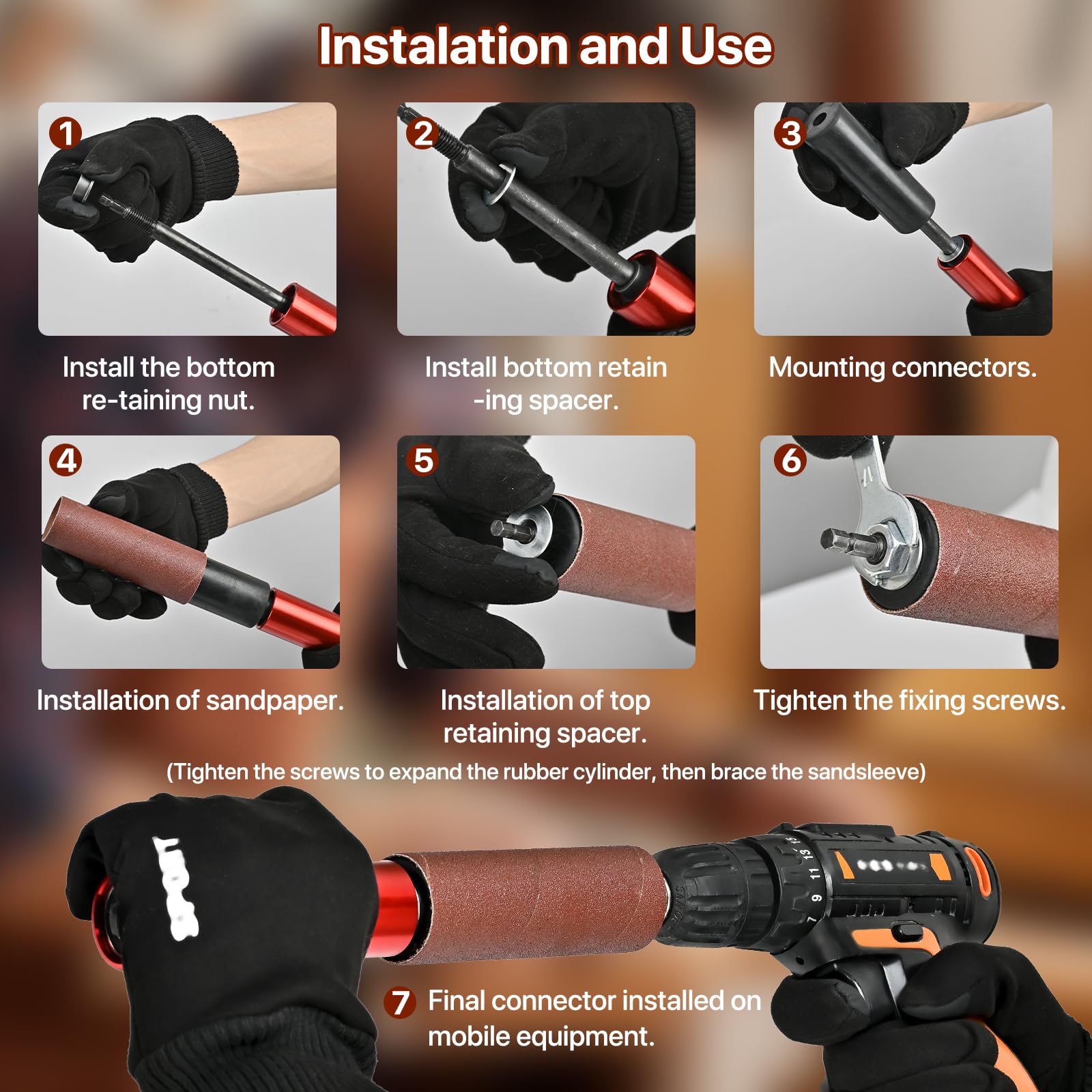 Drum Sander Set, Hand-Held Rubber Sanding Drum for Drill 4-1/2" x 1-1/2" and 4-1/2" x 1", Spindle Sander Adapter for Power Drill, Drum Sanding Sleeves Power Drill Driven Drum Sander for Wood Metal