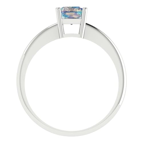 Clara Pucci 1.0 ct Radiant Cut Solitaire Blue Moissanite Ideal Engagement Bridal Promise Anniversary Designer Ring 18K White Gold SZ 4.5