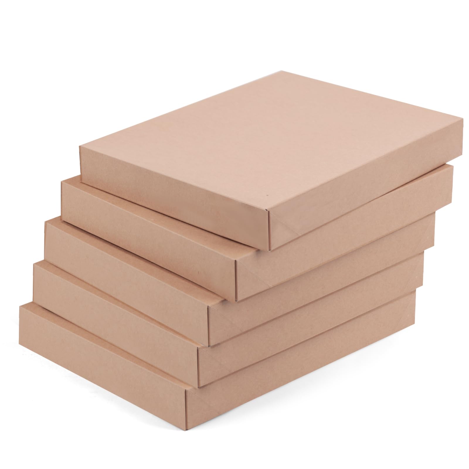 JOHOUSE 5PCS Gift Boxes with Lids, Gift Box Bulk Brown Shirt Boxes for Gifts 11.8 x 9.5 x 1.6 Inches