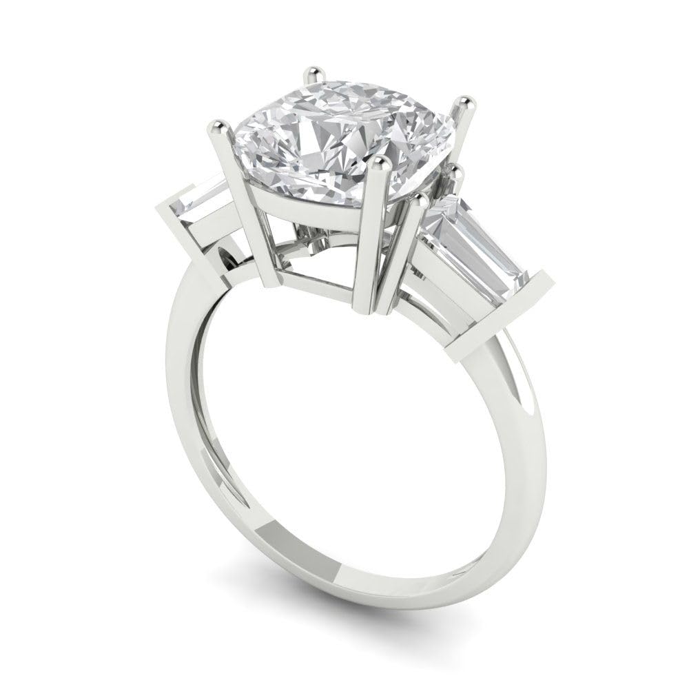 Clara Pucci 3.50 ct Cushion cut 3 stone Solitaire Moissanite Simulant Designer Anniversary Bridal Engagement Ring 14k White Gold