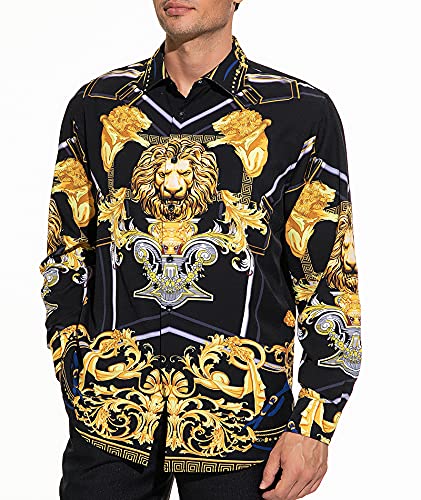 KevaMolly Floral Dress Shirt for Men Long Sleeve Luxury Printed Design Shirts for Men Premier Shirts Western Button Down Baroque Shirts