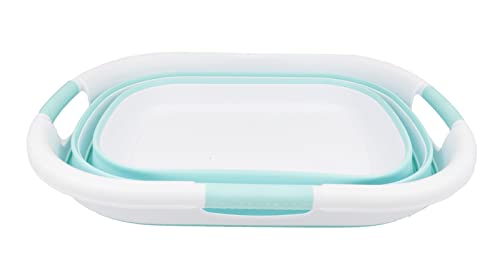 SAMMART 40L (10.5 gallon) Collapsible Plastic Laundry Basket - Foldable Pop Up Storage Container/Organizer - Portable Washing Tub - Space Saving Hamper/Basket (White/Lake Green)