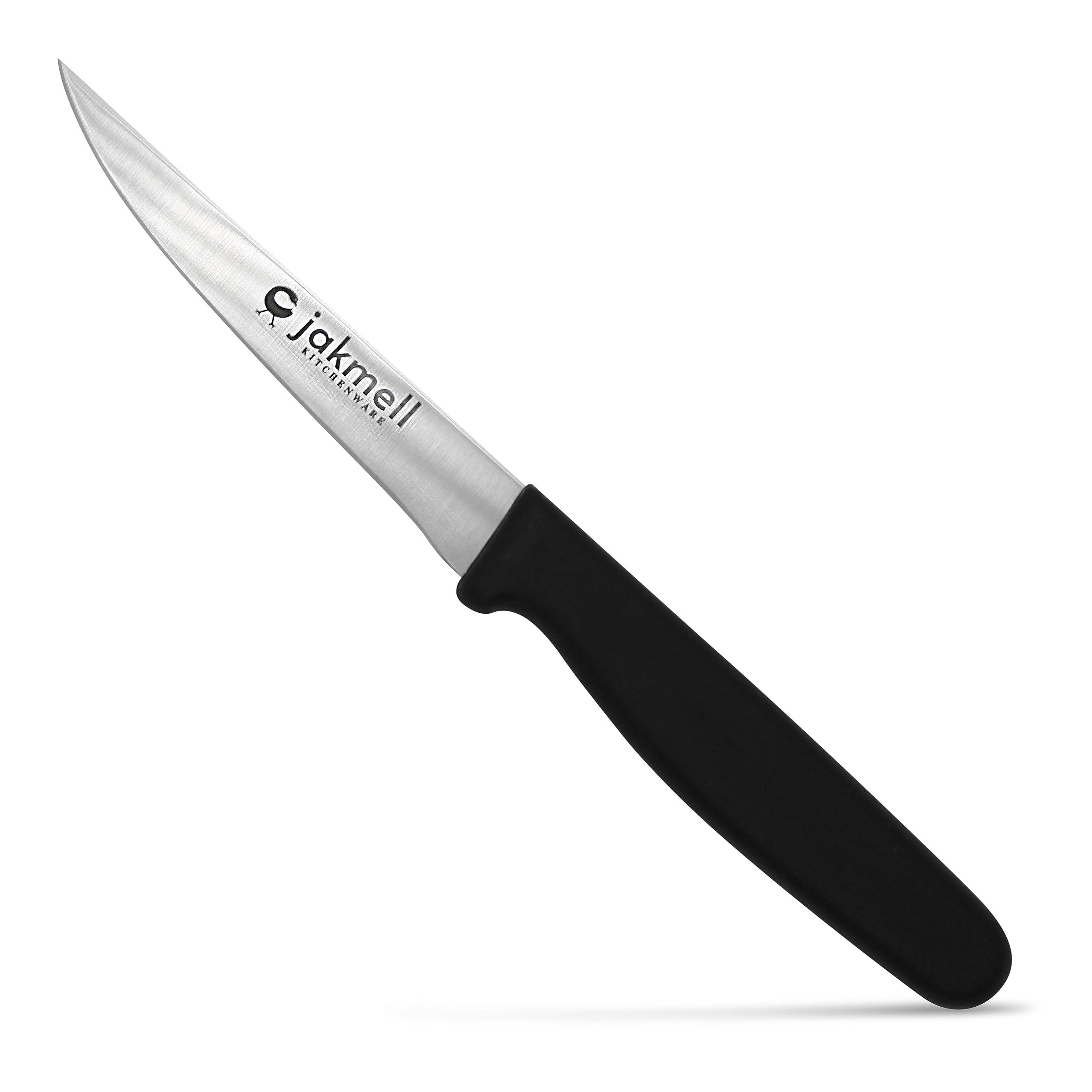 Jakmell Kitchenware 4 Inch Serrated Paring Knife with Black Handle, Stainless Steel Kitchen Knife with Durable Handle, All-Purpose Small Kitchen Utility Knife