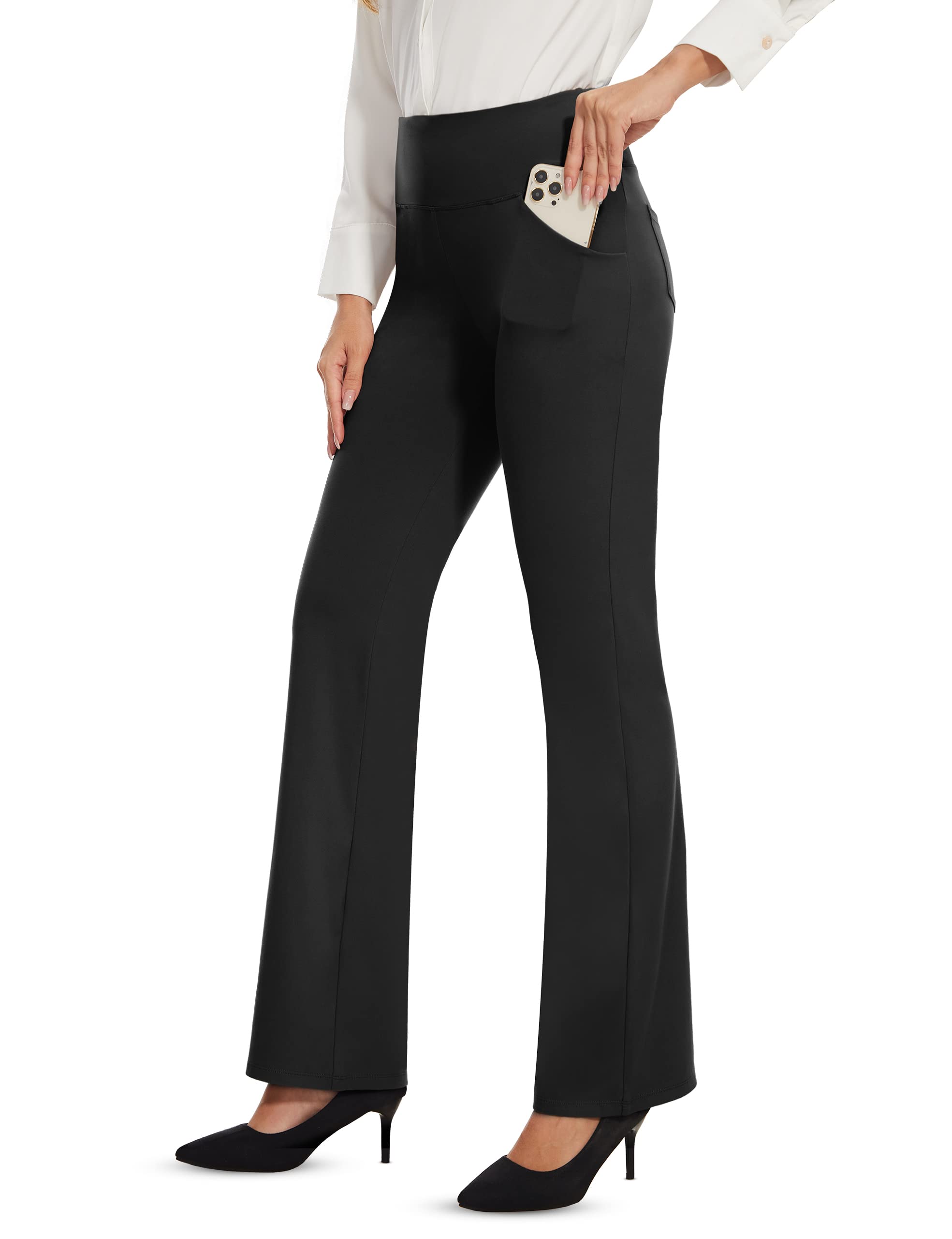 Desol Flare Leggings,High Waisted Bootcut Yoga Pants with Pockets,Tummy Control Bootleg Pants,Work Pants for Women Deep Khaki