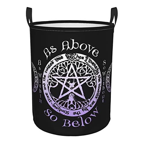 Waterproof Wiccan Pagan Witch Tripple Moon Pentagram Circular Hamper Round Laundry Baskets Foldable Laundry Bags For Family/Kids/Bathroom/Bedroom/Dorm Medium