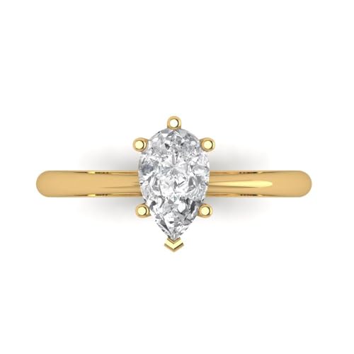 Clara Pucci 1.0 ct Pear Cut Genuine Lab Grown Diamond SI1-SI2 18K Yellow Gold Solitaire Bridal Wedding Engagement Designer Ring size 11