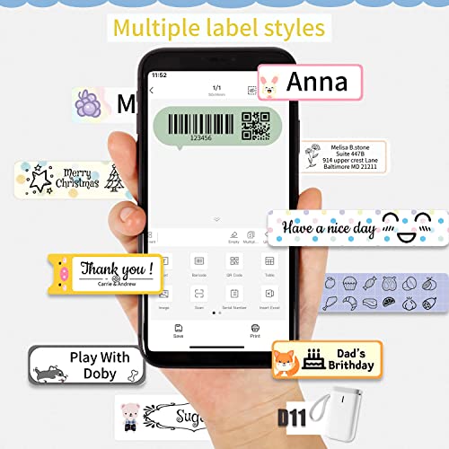 LMASBLTER D11 Label Maker Small Label Printer Handheld Portable Bluetooth Label Maker Machine with Tape,Mini Bulk Printer for Small Business Home Office Compatible iOS Android USB Rechargeable-White