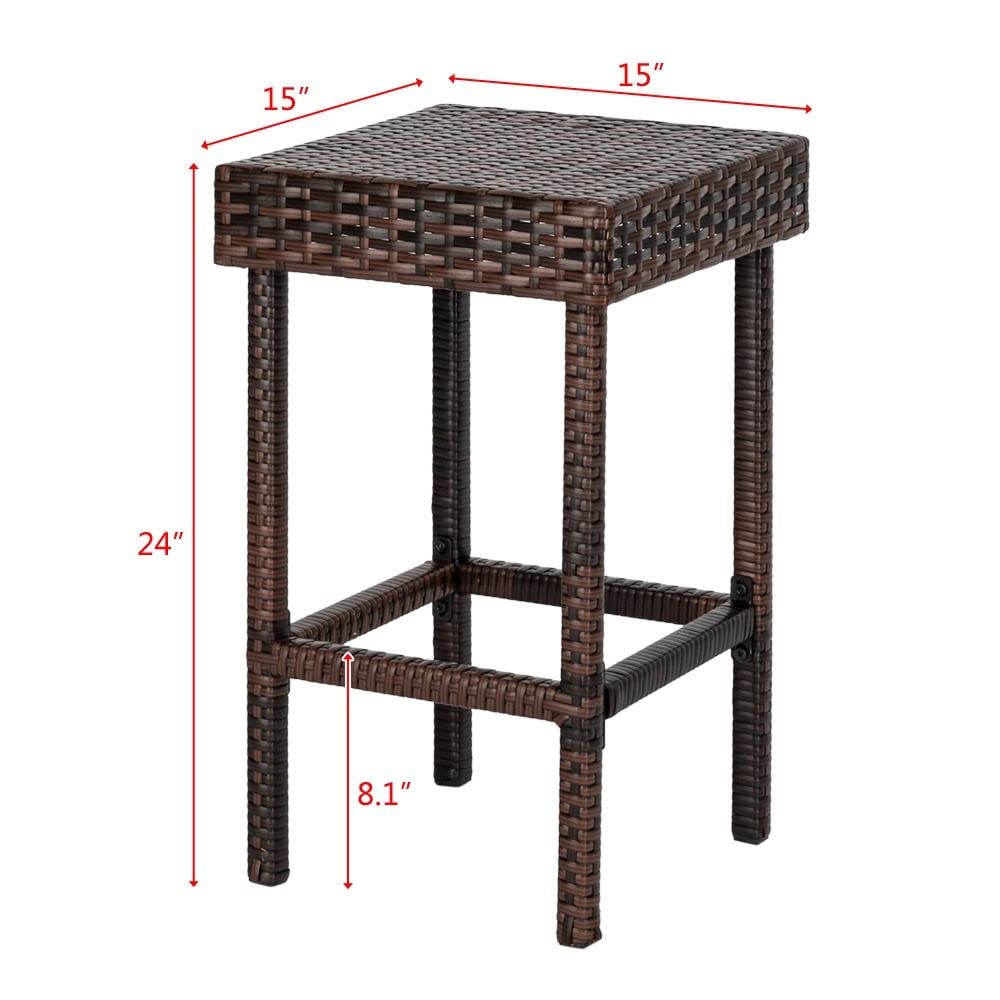 FRITHJILL Patio Bar Stool Set of 4, Outdoor Wicker 24-inch Bar Height Stools, Brown Backyard Rattan Chair