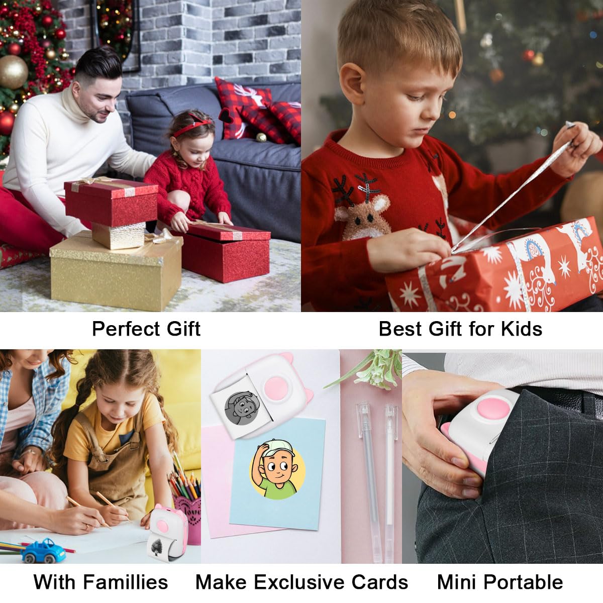 Mini Pocket Printer, Portable Thermal Printer with Printing Paper Compatible for Android iOS APP, Bluetooth Wireless Inkless Sticker Printer Gift for Kids,Handheld Printer for Home Office Study,Pink