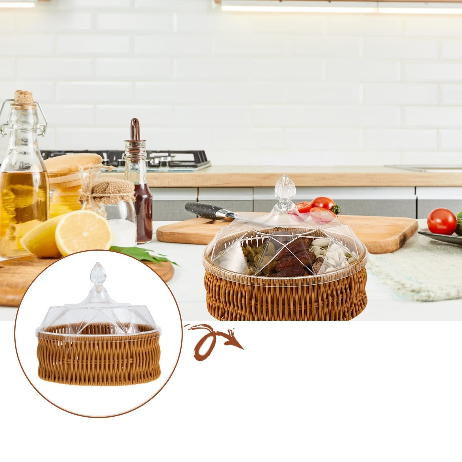 DEPILA Multifunctional ,Egg Basket Basket Fruit Wicker Bread Tray Storage Serving Woven Rattan Snack Food Holder Bowl Vegetable Egg Candy Plate Picnic Baskets Tray (Size : 13.6x13.6)
