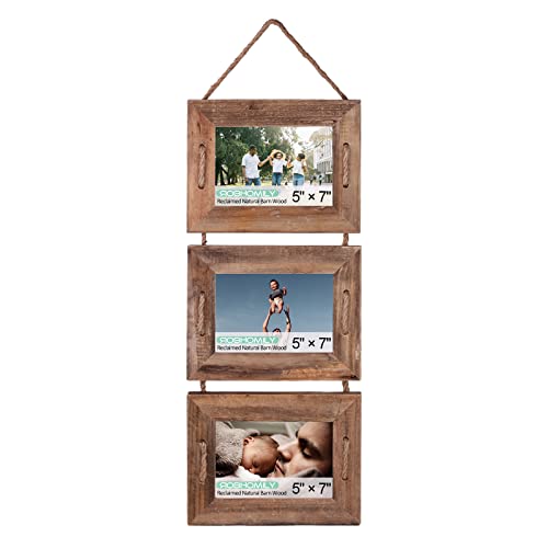 Robhomily 3 Picture Frame 5x7 Wall Hanging Picture Frame Collage 5x7 Rustic Barnwood Picture Frame for Wall Decor