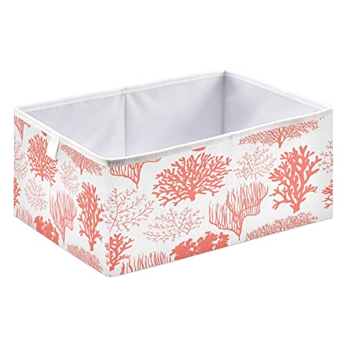 Kigai Beautiful Coral Fabric Storage Bin 15.7" x 11" x 7" Rectangular Baskets Collapsible Store Basket Bins for Home Closet Bedroom Drawers Organizers