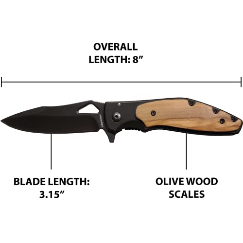 Fox Edge Olea Folding EDC Pocket Knife Stainless Steel 3.15β Blade - Olive Wood Scales Handle - Modern Folding Blade Flipper Knife Every Day Carry