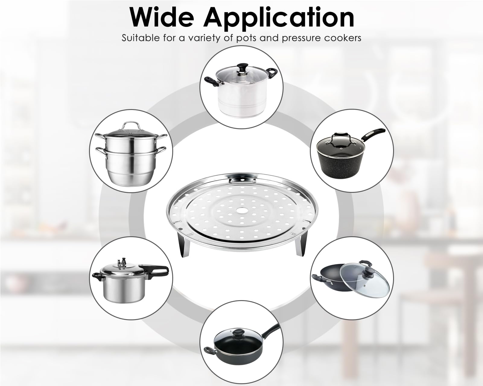 DS. DISTINCTIVE STYLE Steamer Rack 8.5 Inch Stainless Steel Steaming Rack Steam Tray with Removable Legs for Steamer Cookware Instant Pressure Cooker Multi-functional Steamer Basket