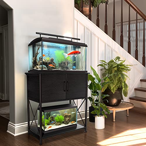 Herture 20-29 Gallon Aquarium Stand Metal Frame Fish Tank Stand with Cabinet Storage, for 20 Gallon Long Aquarium,30.7" L*16.5" W Tabletop,330LBS Capacity Black PG01YGB