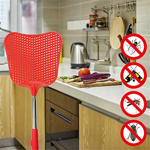 foxany Fly Swatters Extendable, Durable Plastic Fly Swatter Heavy Duty Set, Telescopic Flyswatter with Stainless Steel Handle for Indoor/Outdoor/Office (3 Pack)