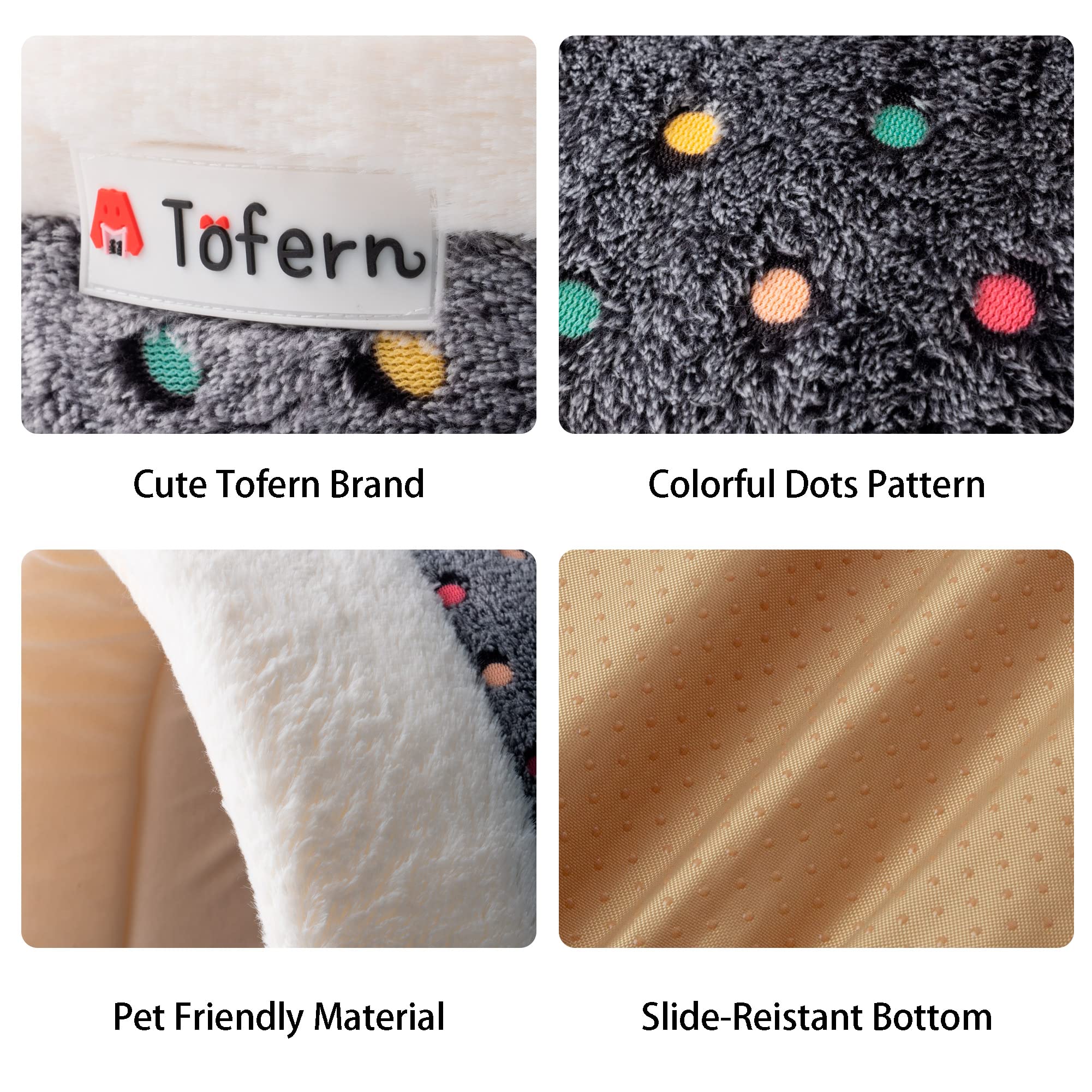 Tofern Dog Beds for Small Dog Cats Colorful Dots Pattern Striped Cute Fleece Warm Washable Igloo Pet Bed with Removable Cover