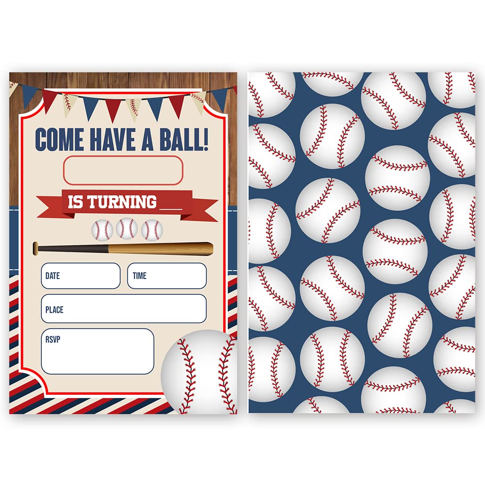 FujLoy Baseball Birthday Party Invitations, Come Have A Ball Invitations, Baseball Party Invitations cards.(050)