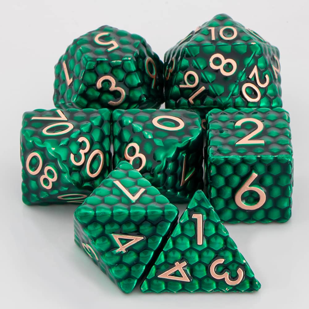 Dungeons and Dragons Dice Metal DND Polyhedral Dice Set, OUKELANWO Green D&D Dice Set with Gift Box, Dragon Scale Dice Set Large 20 Sided Roll RPG Role Playing Games, MTG, Pathfinder, Warhammer