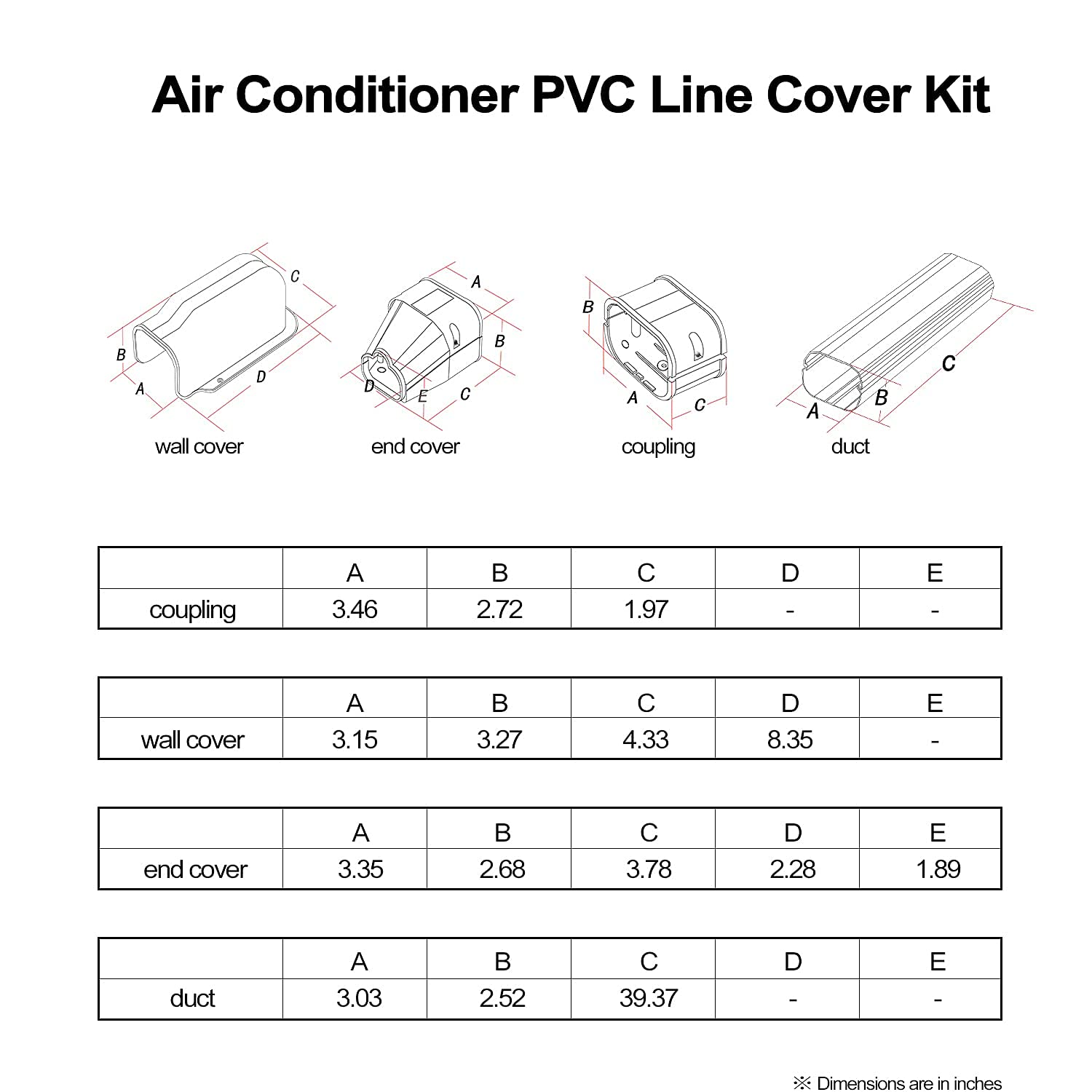 GUYAAC 3" W 7.5Ft L Air Conditioner Decorative PVC Line Cover Kit for Mini Split Air Conditioners and Heat Pumps