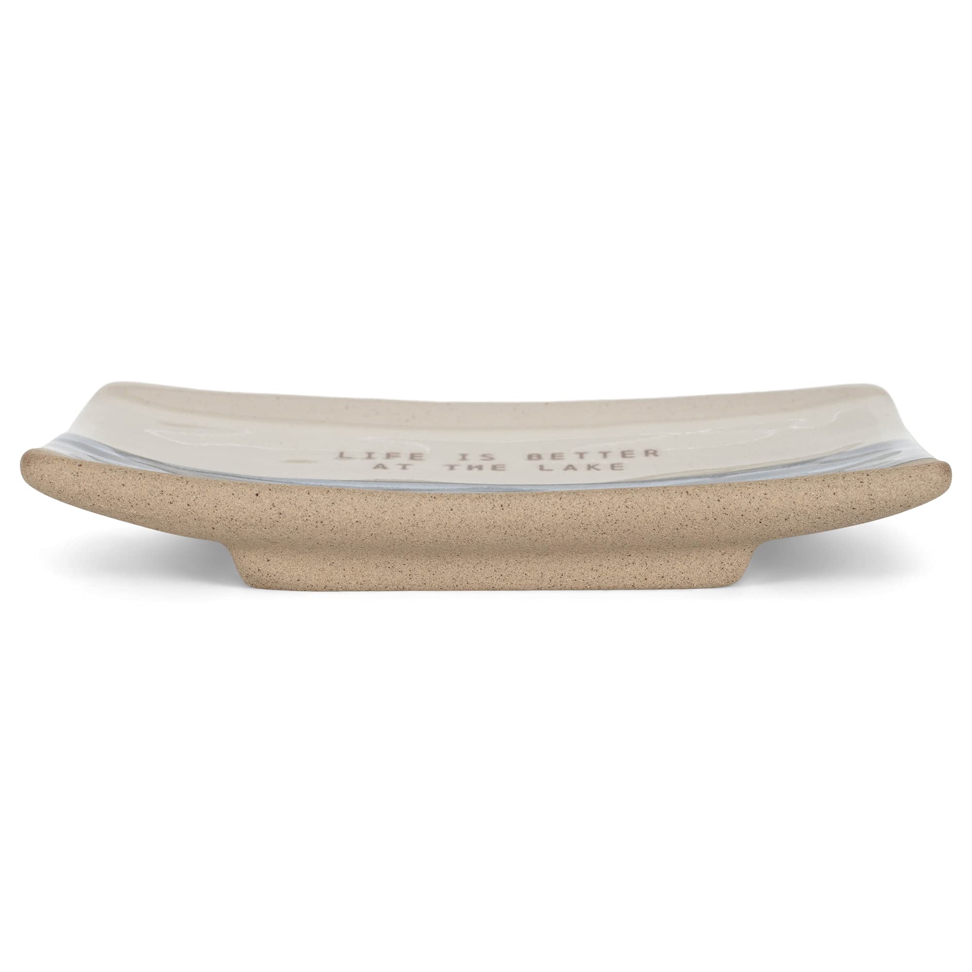 Demdaco Life is Better at the Lake Blue 6 x 3.5 Stoneware Everyday Kitchen Rectangle Spoon Rest