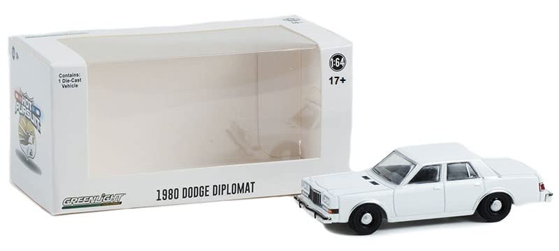 Greenlight 43006-N Hot Pursuit 1980-89 Dodge Diplomat Police White (Hobby Exclusive) 1/64 Scale