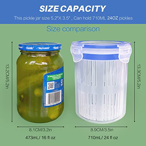 KIKINIKO Pickle Jar 24 oz pickle container with strainer Pickle Holder Keeper Lifter, pickle storage container pickle strainer,Flip Jar with Leak Proof and Lock It Lid