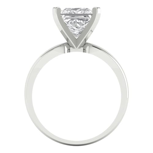 Clara Pucci 2.5 ct Princess Cut Genuine Lab Grown Diamond SI1-SI2 14K White Gold Solitaire Bridal Wedding Engagement Ring size 10