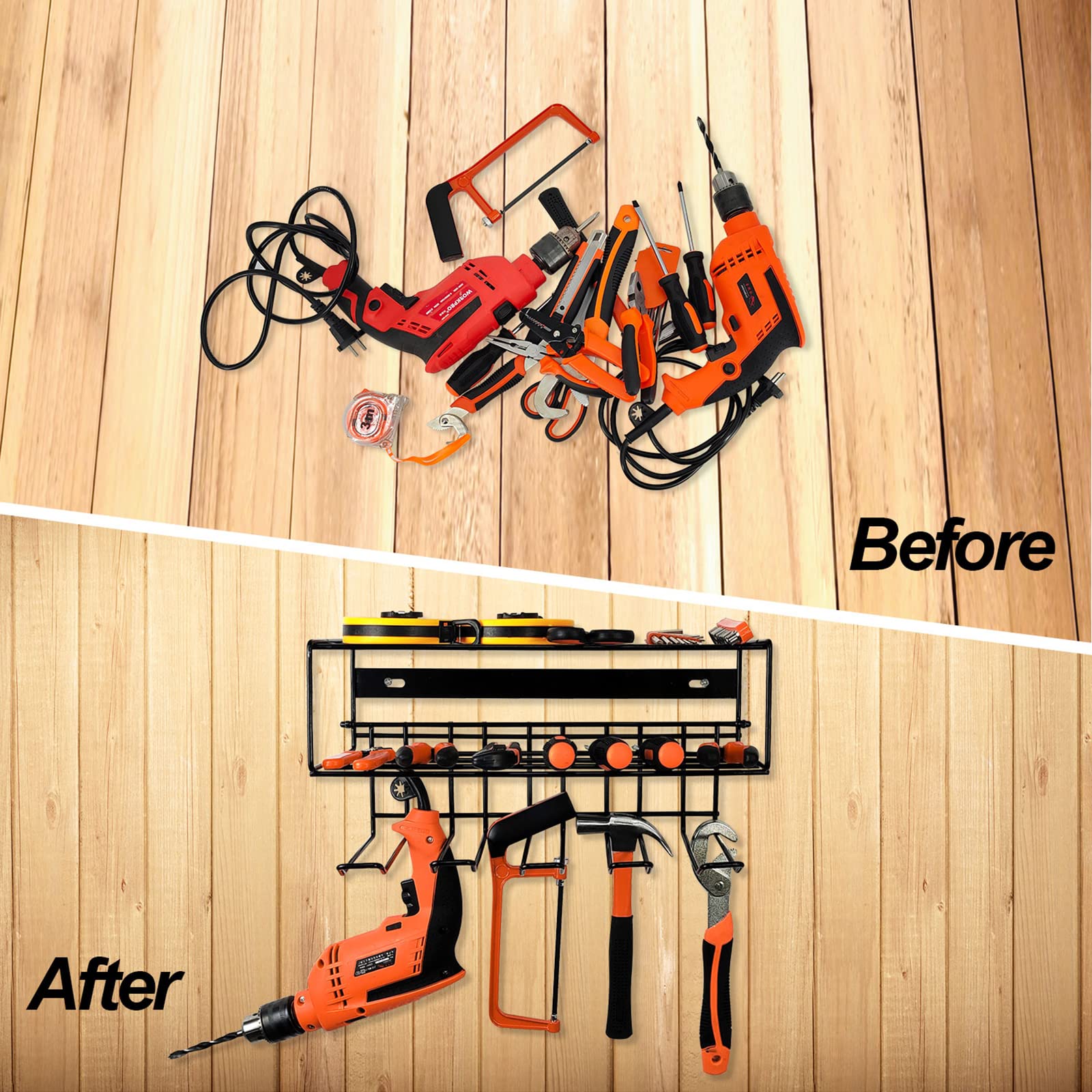 JULINE Power Tool Organizer, Garage Storage Drill Holder Wall Mount Garage Tool Organizers and Storage Power Tool Storage Rack Heavy Duty Floating Tool Shelf