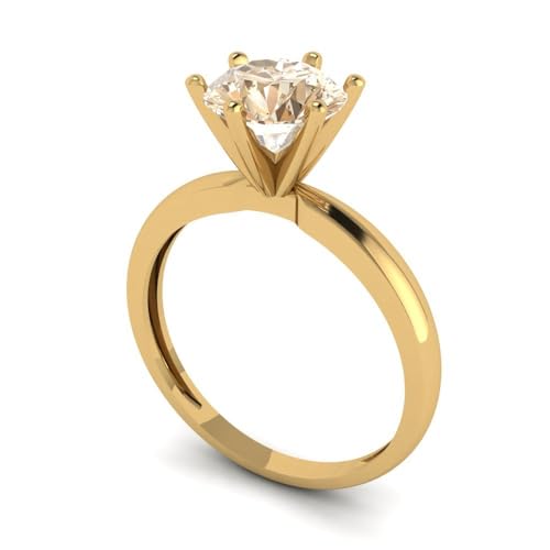 Clara Pucci 1.50 ct Round Cut Solitaire Natural Brown Morganite Engagement Bridal Promise Anniversary Ring in 18K yellow Gold Size 3.5