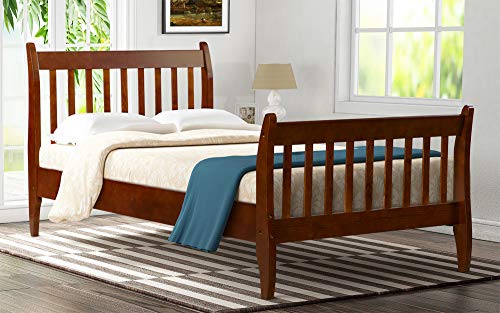 HBRR Wood Platform Bed Frame Twin Wood Bed Frame with Headboard and Footboard, 10”Height for Underbed Storage/No Box Spring Needed/Wooden Slats Support, Walnut