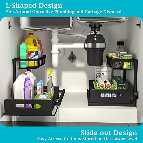 HFXBearArmor Sink Organizer, Pull Out Cabinet Organizer Slide Out Sliding Shelf Under Cabinet Storage Multi-Use for Under Kitchen Bathroom Sink Organizers and Storage