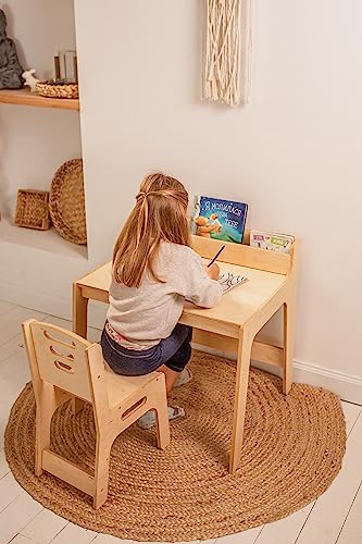 WOOD&ROOM Table with Chair for Children Room, Table for Learnig, Sturdy Table with Chair for Kids, Montessori Table, Art Table with Chair