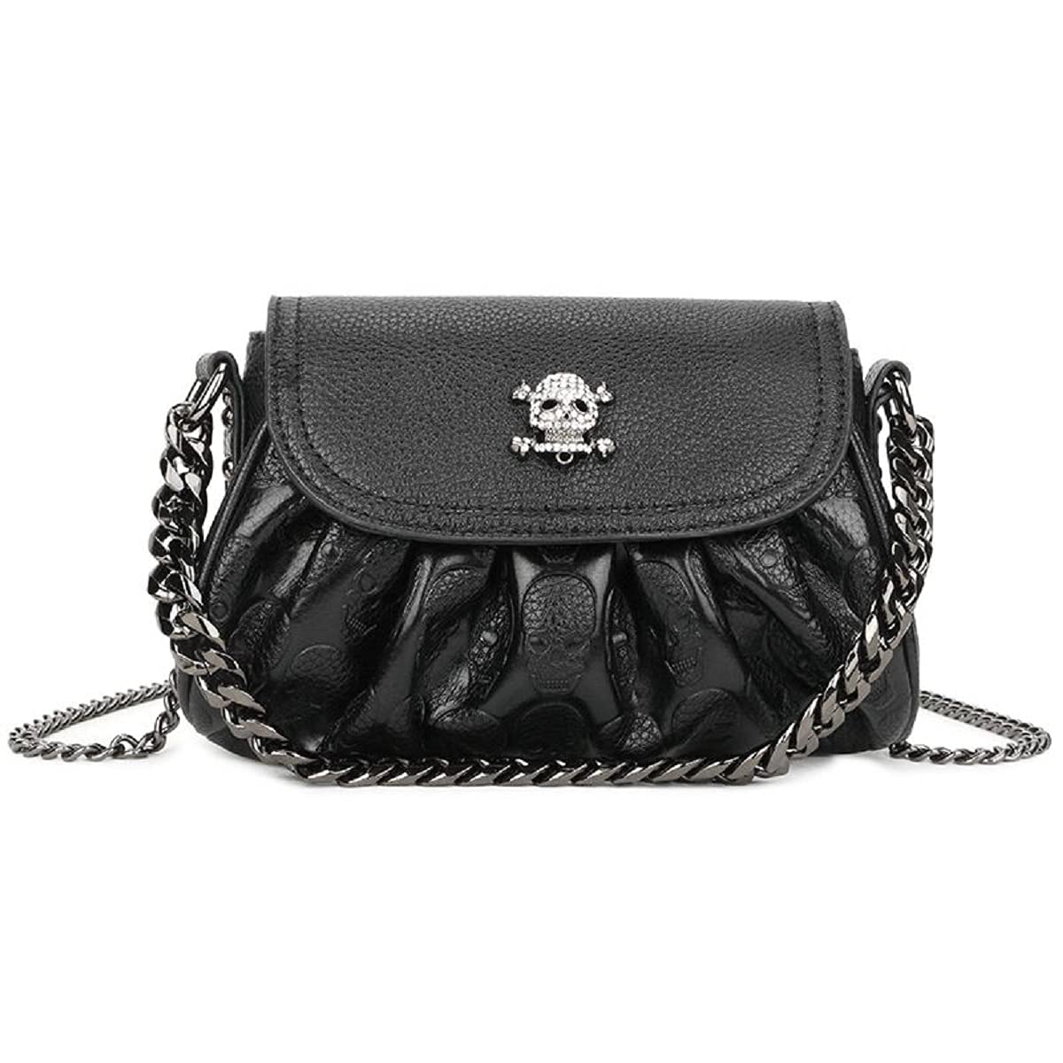 XingChen Women Studded Skull Gothic Crossbody Shoulder Bag Travel Leather Small Handbag Cellphone Purse(Black)