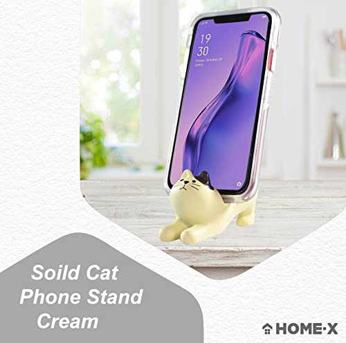 Home-X Cat Phone Stand, Cute Desktop Smartphone Holder, Vertical or Horizontal, Universal Cell-Phone Stand, Cream with Spots