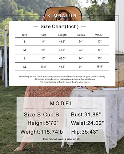 kimralur Womens Casual Long Sleeve Midi Fall Dress Crew Neck Boho Floral Print Smocked Ruffle Tiered Flowy Long Dress