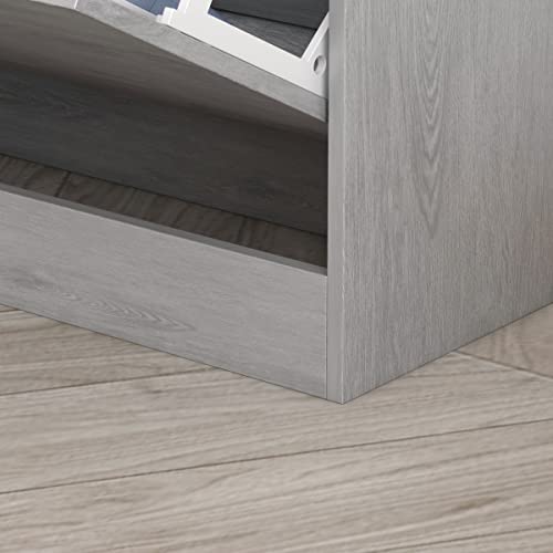 Grey Wood 12-Pair Shoe Storage Cabinet W/ 2 Flip Drawers Modern Contemporary Scandinavian MDF Matte Hidden Includes Hardware