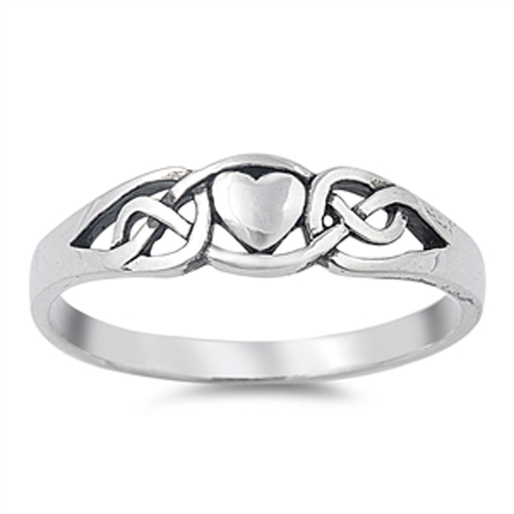 Celtic Knot Heart Petite Eternity Promise Ring Sterling Silver Band Size 10