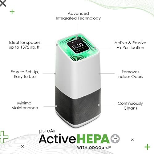 Greentech Environmental pureAir Active HEPA+ Pro with ODOGardĀ® - Odor Eliminator and Air Purifiers for Home, Office, and Bedroom, Up to 375 Square Feet, Neutralizes Tough Odors, Easy Set Up