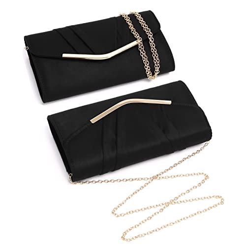 DETARA Women Evening Bag Suede Pleated Clutch Purse Envelope Clutches Wedding Party Bridal Purse (Black)