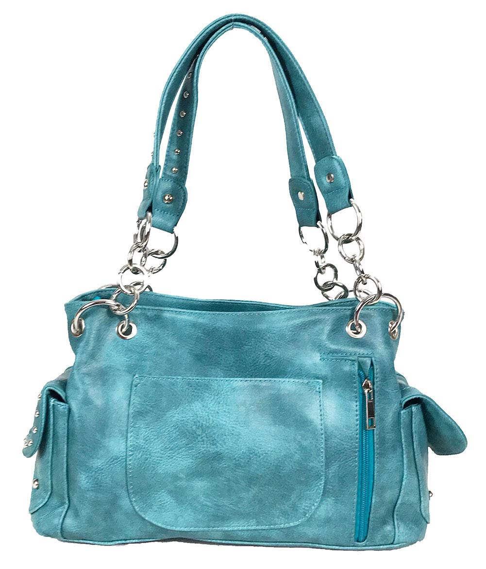 Zzfab Rhinestone Cross Embroidered Floral Western Handbag Turquoise