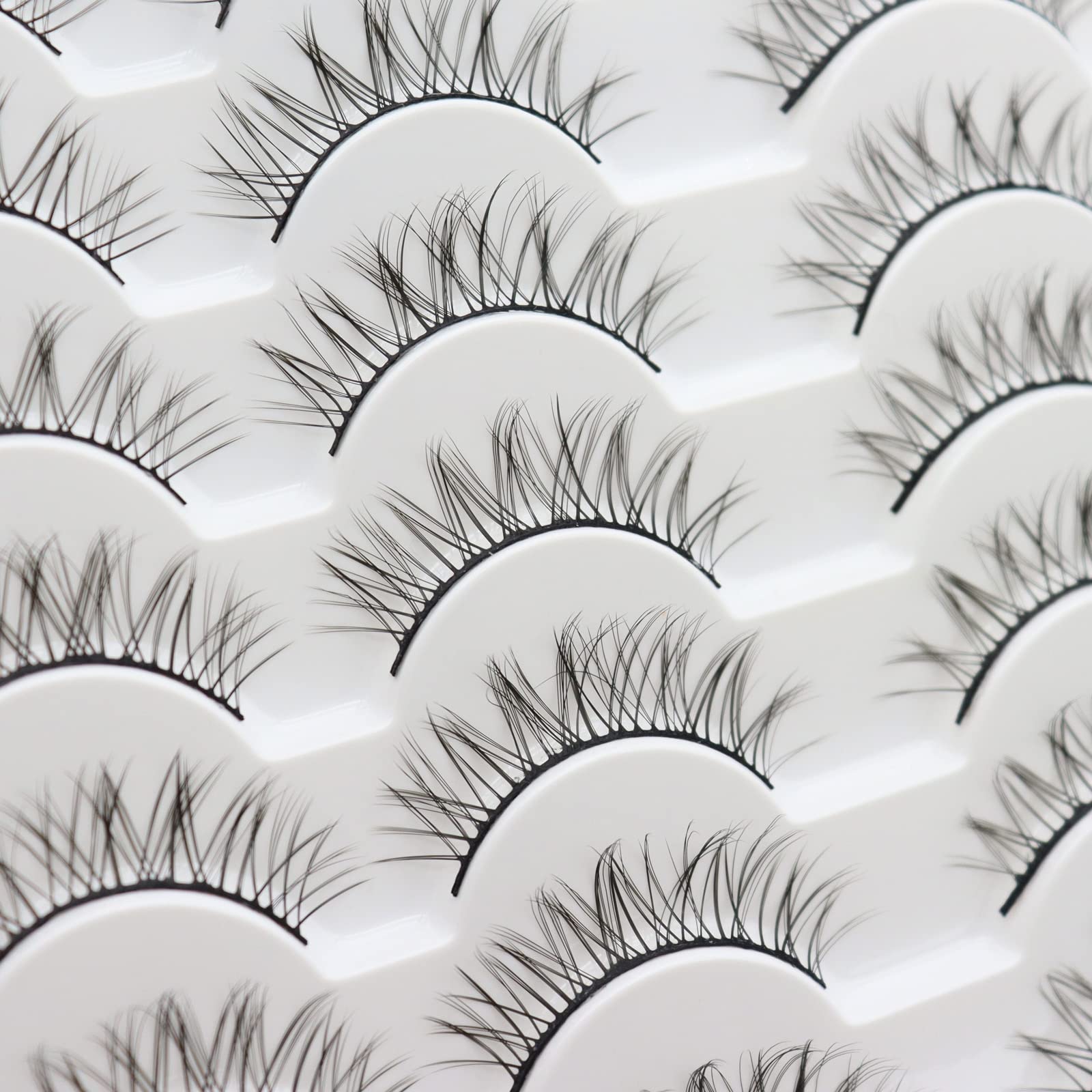 DAODER False eyelashes Lashes Natural Look Short Wispy Mink Lashes 10mm Small Fake Eyelashes Thin Band Reusable Eyelashes Pack, 14 Pairs (Natural Lashes B)