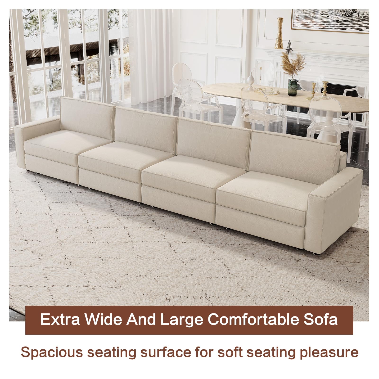 GraceNook 122" Extra Wide Sectional Queen Couch, 4 Seat Green Convertible Sectional Sleeper Sofa, Sturdy Pine Sofa Frame,Lift Up Storage Movable Ottoman, Living Room Sofa Couch with Removable Cushions