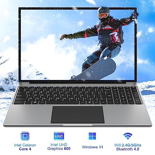 jumper Laptop 16 Inch FHD IPS Display (16:10), Intel Celeron Quad Core Processor, 4GB DDR4 RAM 128GB Storage, Laptops Computer with Office 365 1-Year Subscription Included, 4 Stereo Speakers, Gray.