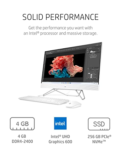 HP 23.8” All-in-One Desktop PC, Intel Celeron Processor J4025, 4 GB RAM, 256 GB SSD, Full HD Micro-Edge Touchscreen, Windows 11 Home, 720p Privacy Webcam, Wi-Fi and Bluetooth Combo (24-cb0110, 2022)