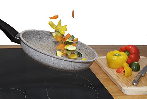 FLONAL Dura Induction Frying Pan Stone Effect Aluminum, 11.08-inches, Clear